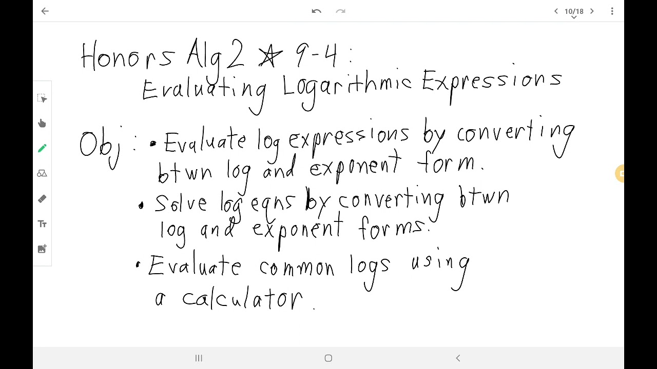 H Alg 2 9-4 Eval Log Expressions