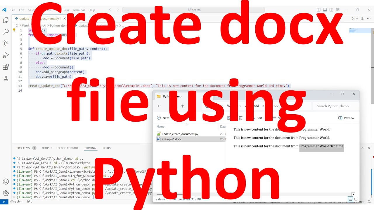 How to create or update your DOCX (document) files programmatically in windows OS using Python code?