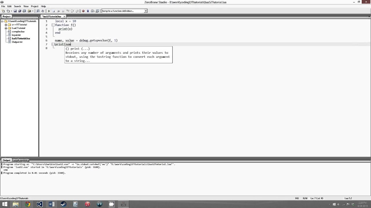 Lua 5.2 Tutorial 24: The Debug Library