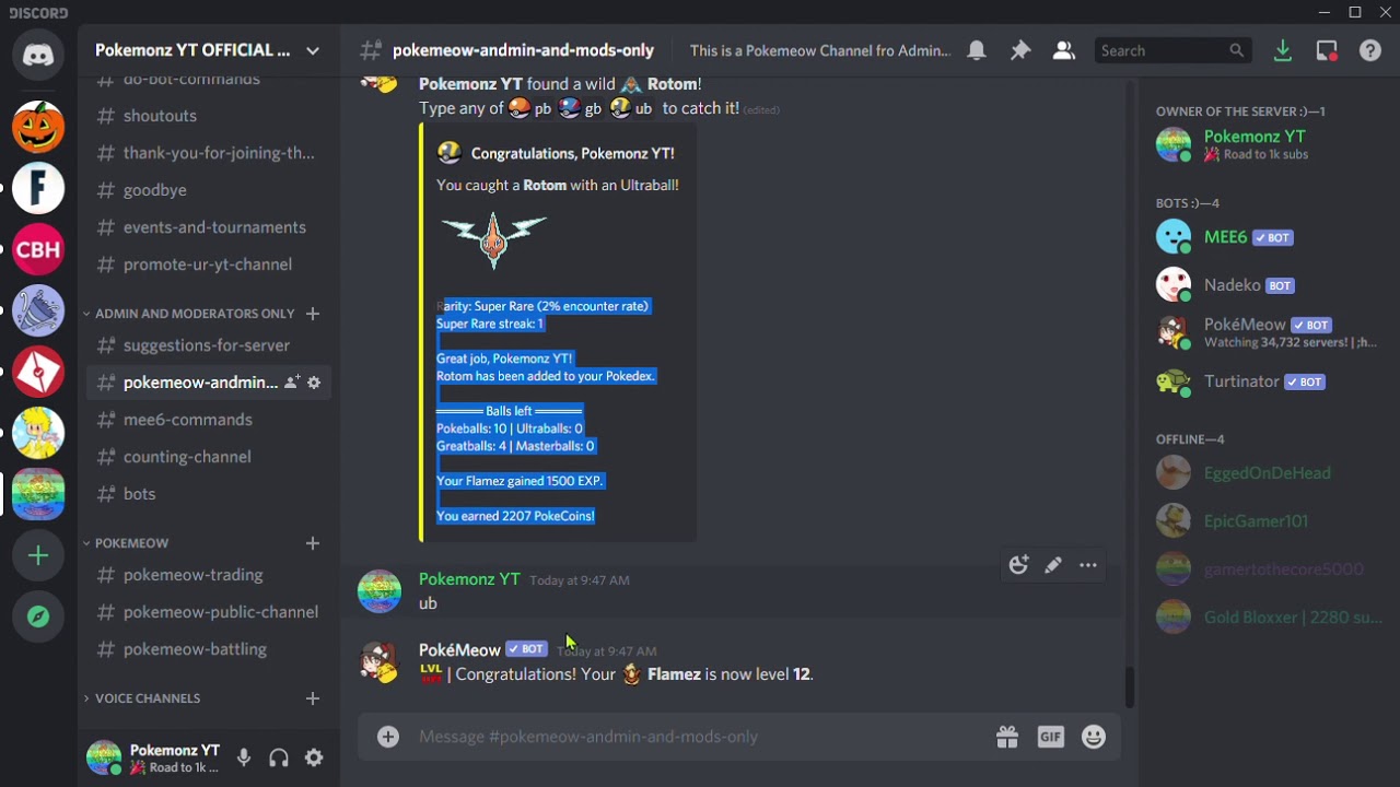 I caught a Rotom Super rare 2%  (DISCORD POKEMEOW)