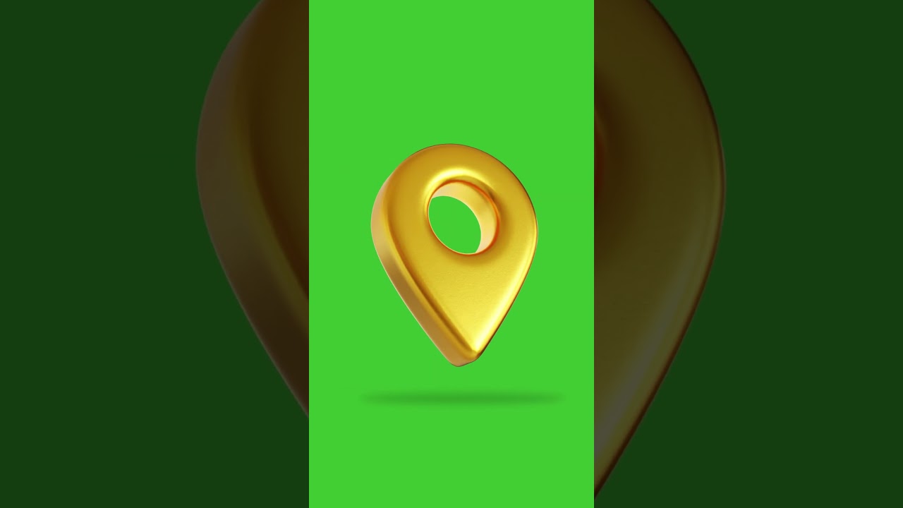 Golden Location Pin 3D Icon on Green Screen Background