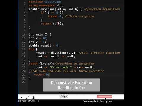 Exception Handling in C++ | try catch statement in C++ #cpp #coding #exceptionhandling #shorts #tcs