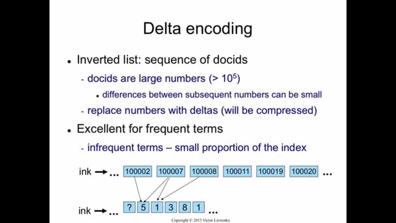 Indexing 6: delta encoding (compression)