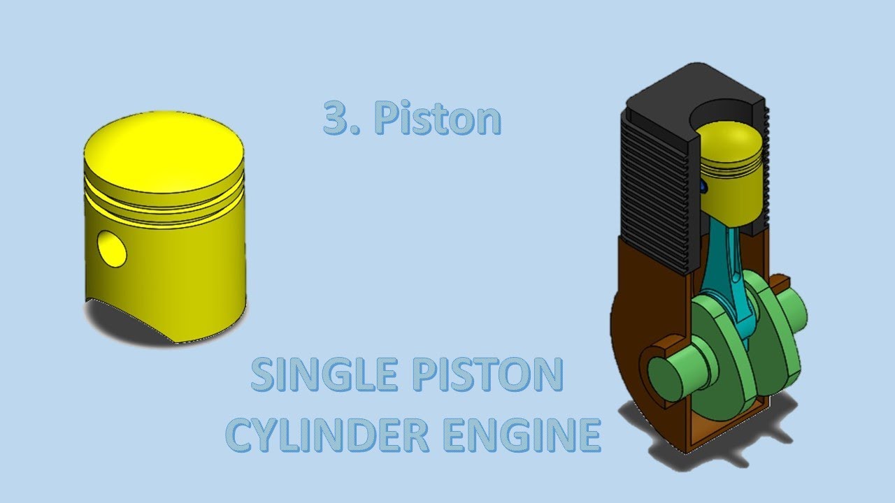 3. Piston |  Single Piston Cylinder Engine | Learnsolidworks | Solidworks Tutorial