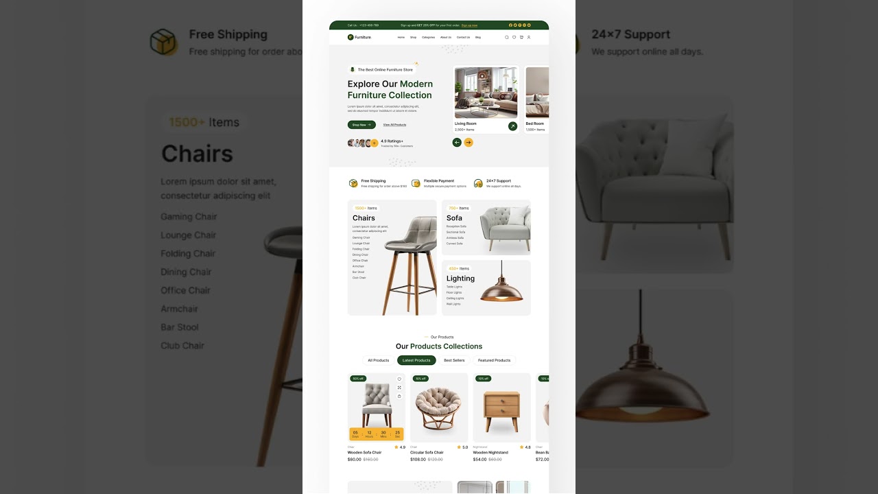 Furniture Ecommerce Store Website Figma Design Responsive View | Figma Design | Website UI Design