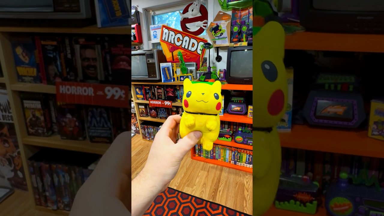 This VCR is controlled by a Pikachu stuffed plush - 90’s tech