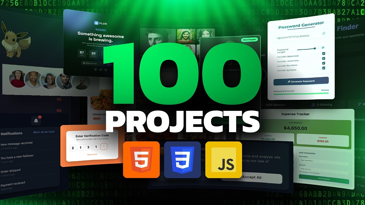 100 HTML CSS JavaScript Projects for Beginners in 2026
