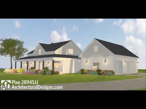 Modern Farmhouse Plan 28945JJ with Home Office & Bonus Rooms - Under 2500 SqFt - House Plan Walkthru