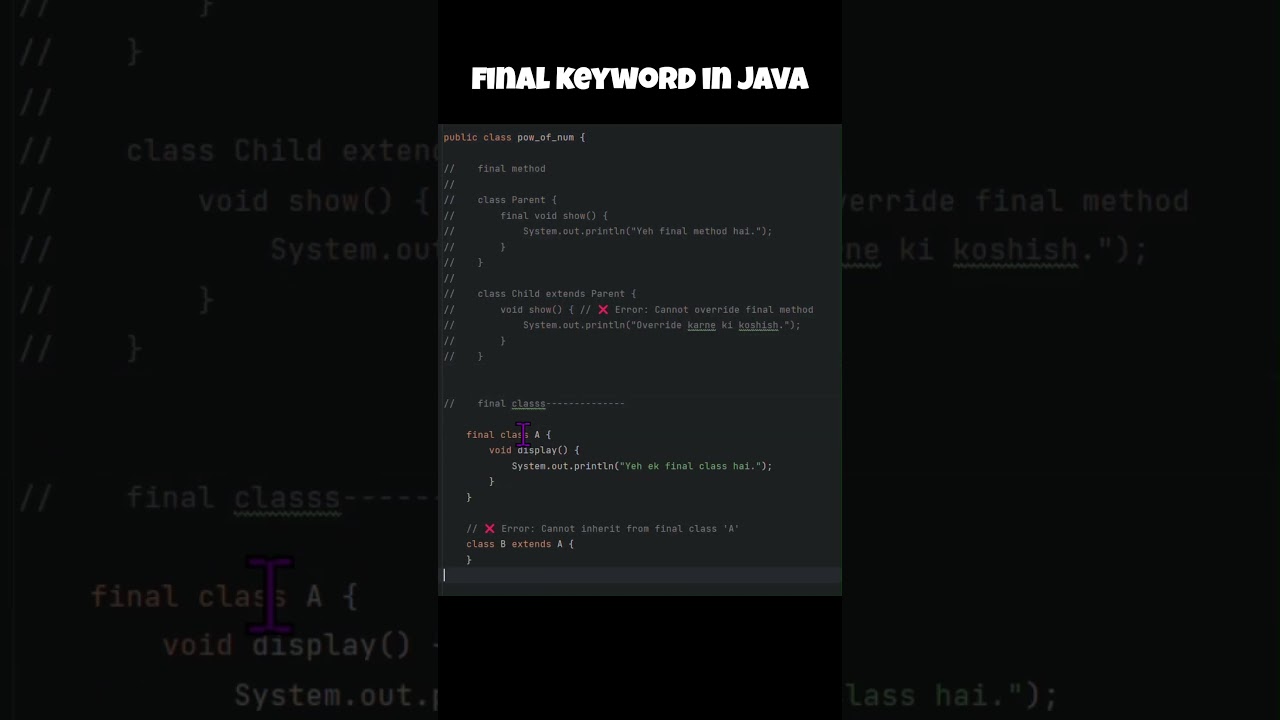 Final Keyword in Java – Variable, Method & Class Explained in 60 Sec! 🔥 #javaprogramming
