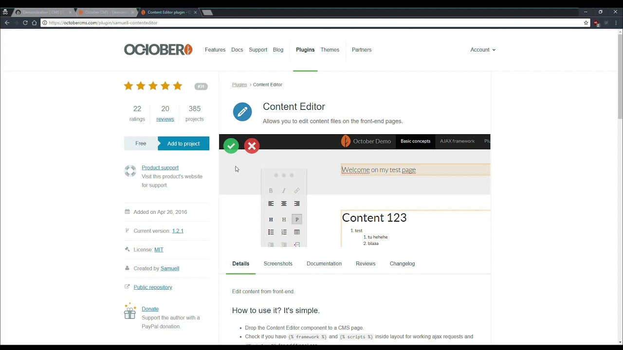 How to setup Content Editor plugin - October CMS