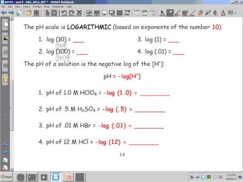 Acids, Bases, & Salts: pH Scale (logarithmic)
