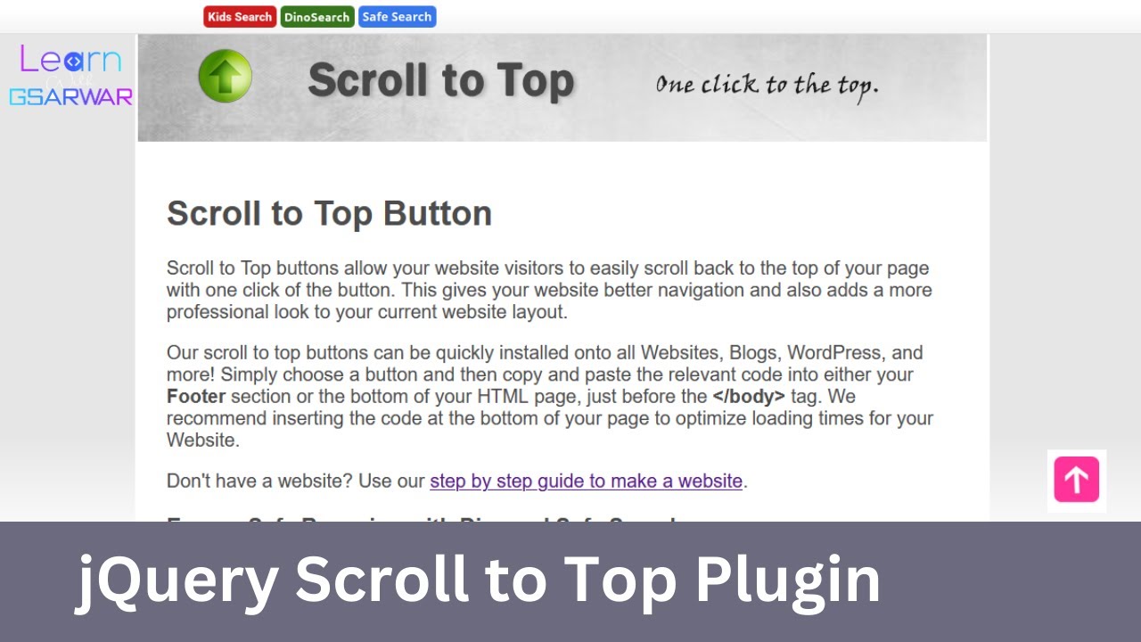 03. jQuery Plugin Tutorial | Scroll to Top | Learn with Gsarwar