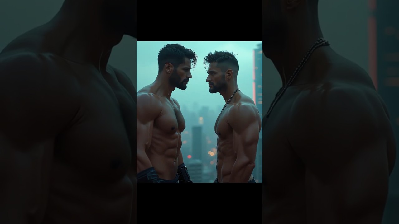 Two Men Kissing Through Time - 4K #bodybuilder #love
