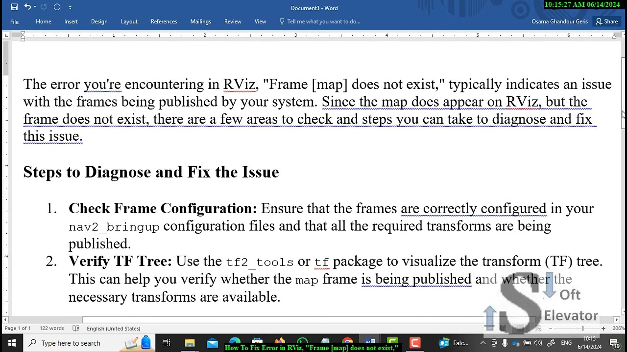How To Fix Error in RViz, Frame map does not exist