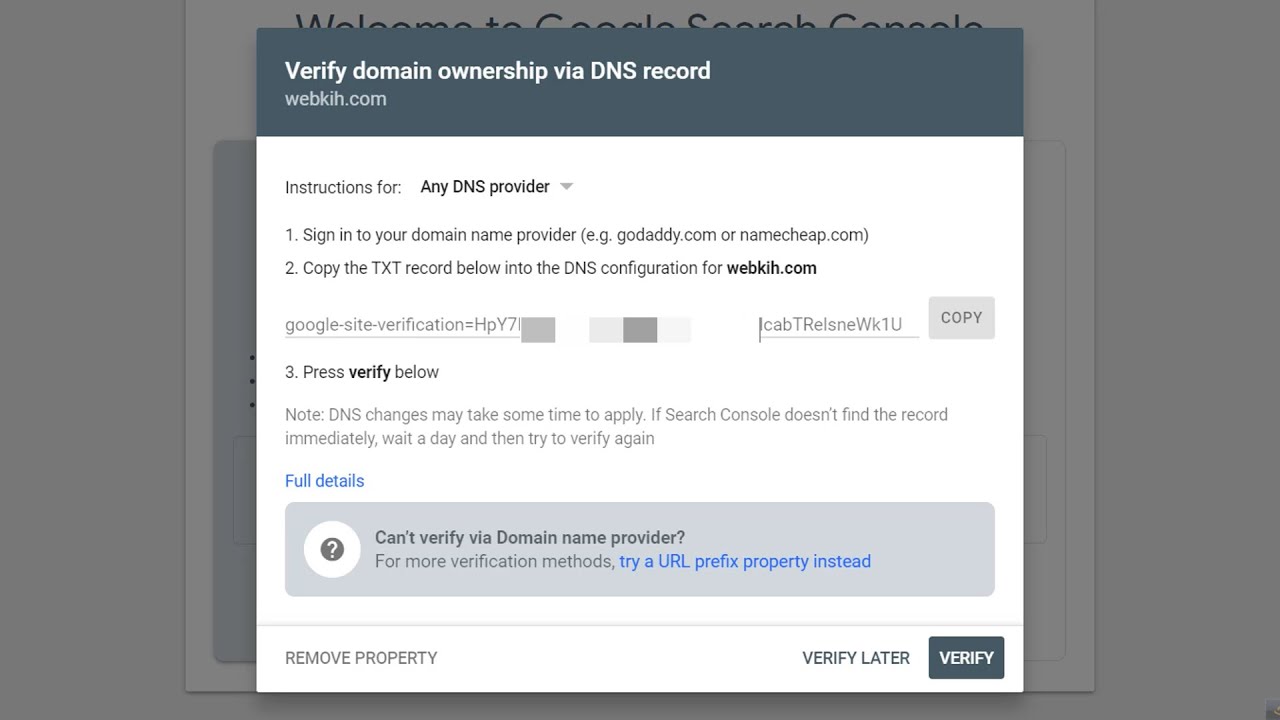 Verify Domain Ownership via DNS Record | Google Search Console publisher 2020 (DNS & TXT Records)