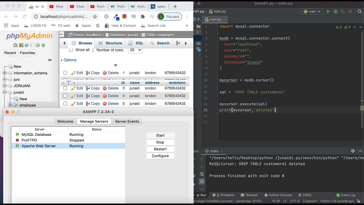 Mysql connection errors  solution in python (using  Pycharm ) AttributeErrors ,ModuleNotFoundError