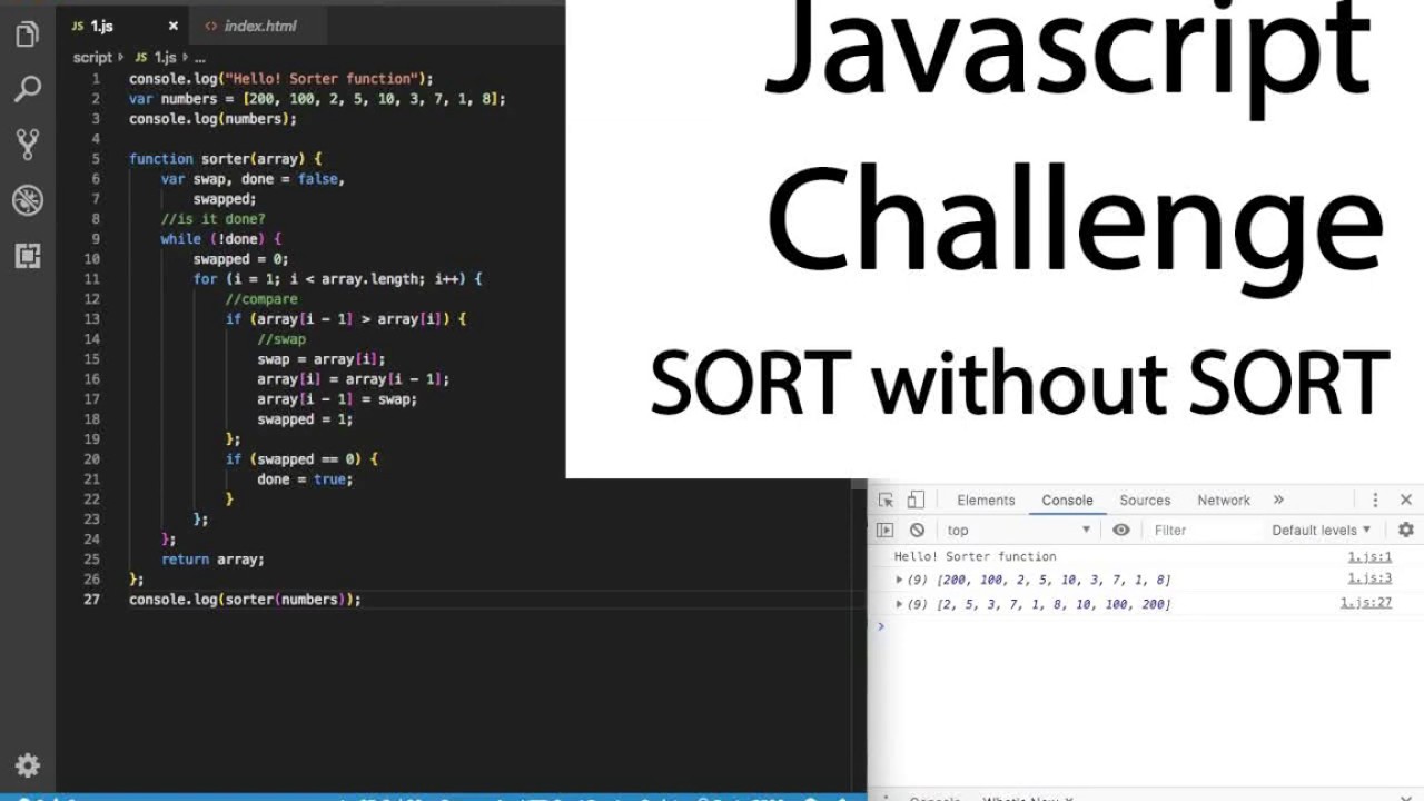 Javascript Challenge Sort Array without Built In Step By Step