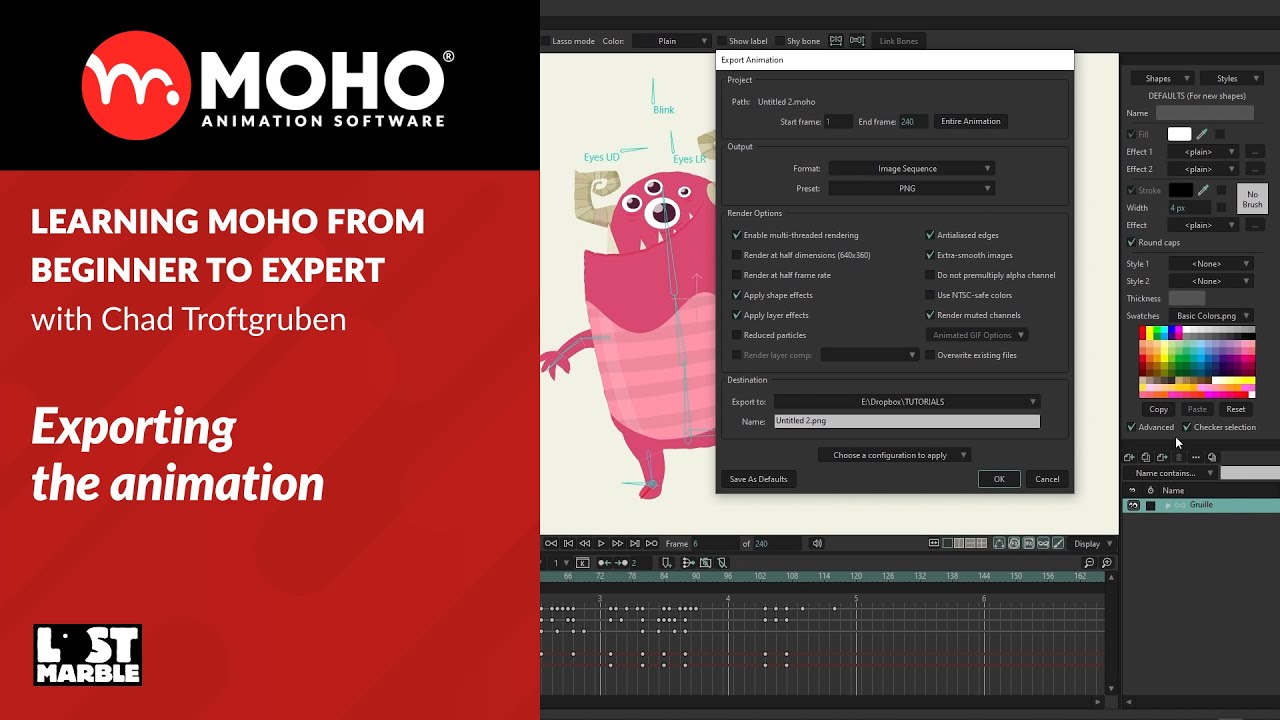 Part 4/38. Exporting the animation - Learning Moho from beginner to expert