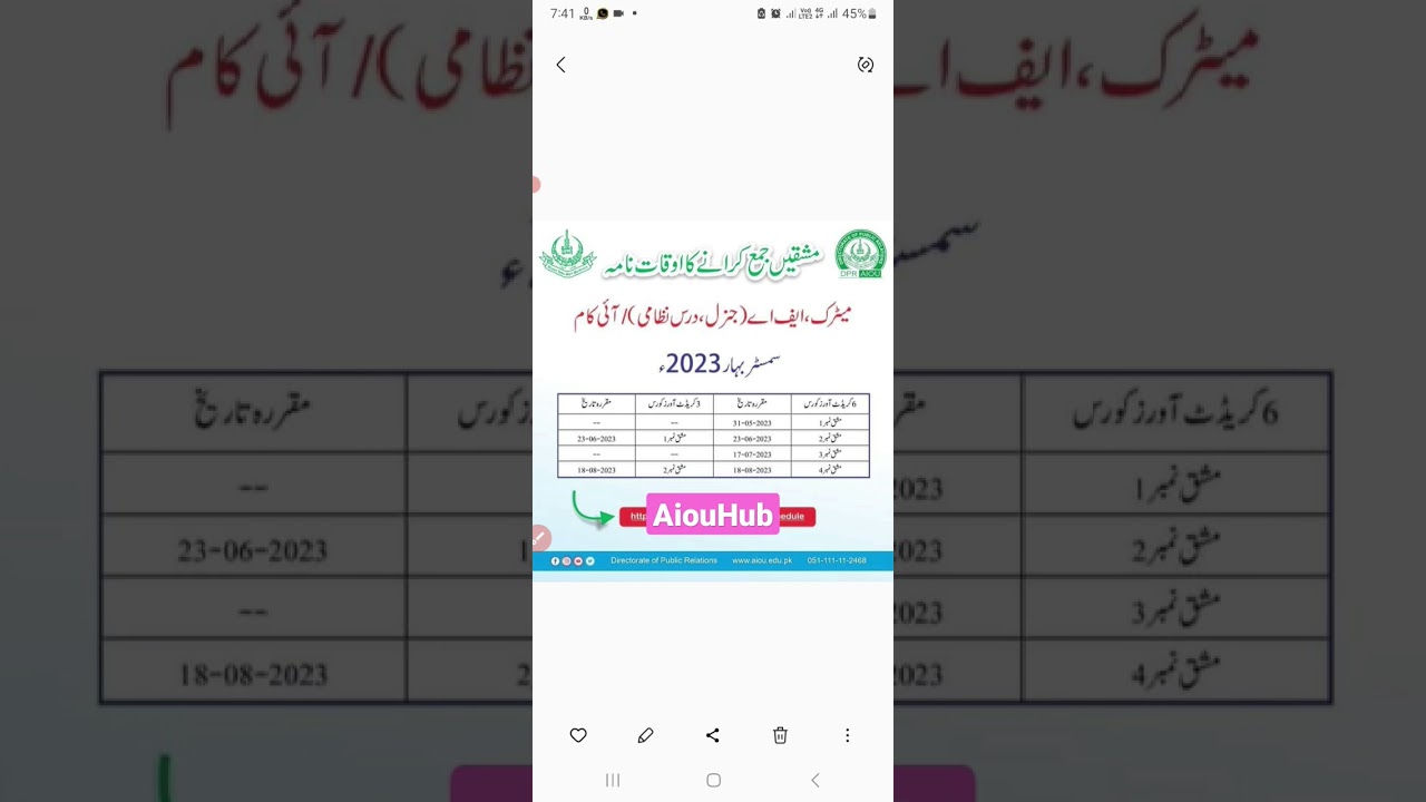 Assignment Schedule 2023|Deadline dates of Matric/FA(Gen,Darse)|Credit Hours 6,3| Assignment 1,2,3,4