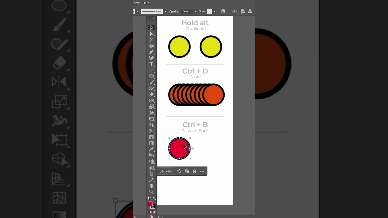 Shortcut Keys (duplicate, paste, paste in back)  in Adobe Illustrator. Simple Easy. Try it Yourself!
