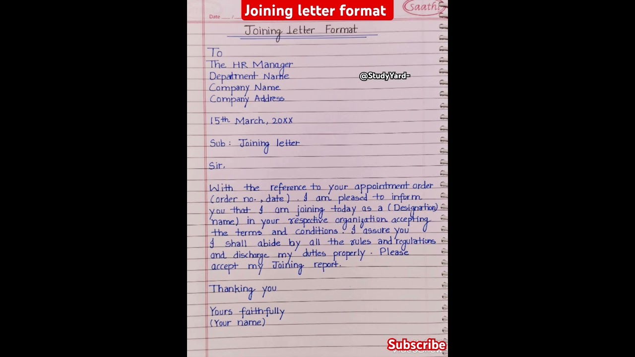 Joining Letter format l formal letter writing l job application letter l letter writing