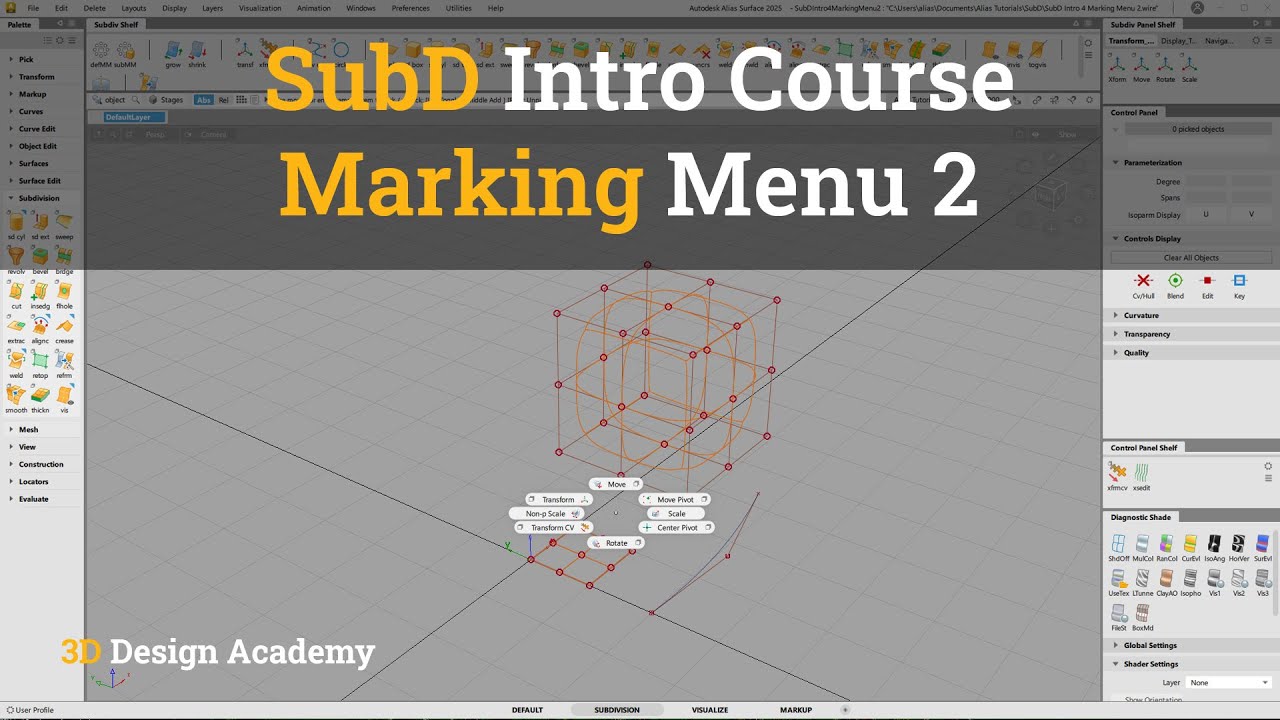 Autodesk Alias Tutorials, SubD Intro 4 - Marking Menu 2