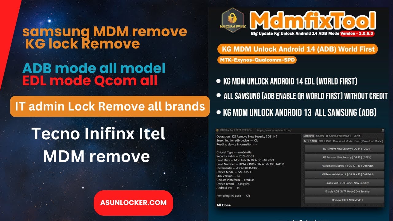 MDMFix Tool Tutorial Samsung all model KG lock , IT Admin , MDM Removal all others brands