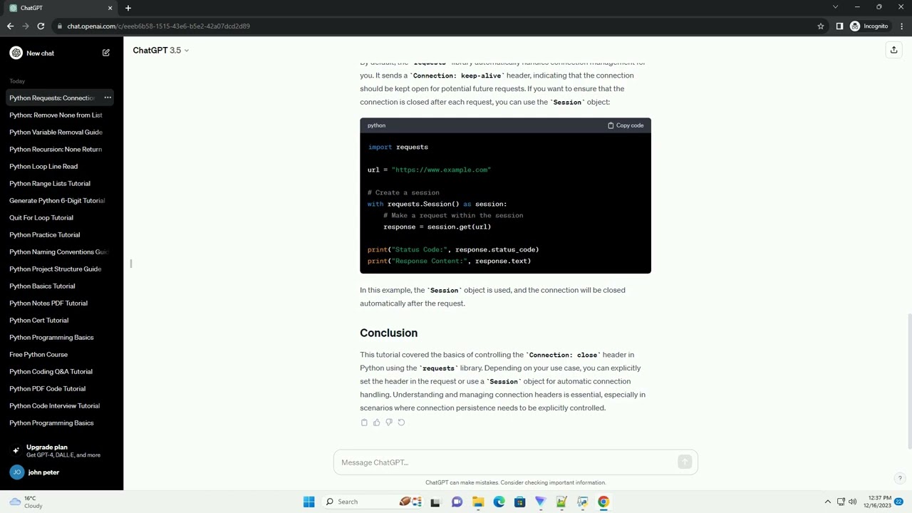 python requests connection close