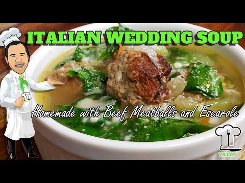 Italian Wedding Soup Recipe with Pan-Fried Beef Meatballs and Escarole. Ya'Eat Soup?.