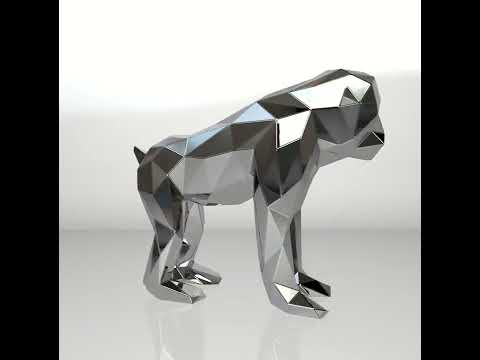 Template for DIY metal sculpture, Pattern of Monkey low poly model in DXF and PDF Format Blueprints