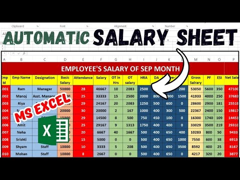 Salary Sheet in MS Excel | Overtime, DA, HRA, Conveyance, TA, PF, ESI, Gross Salary, Net Salary |CTA