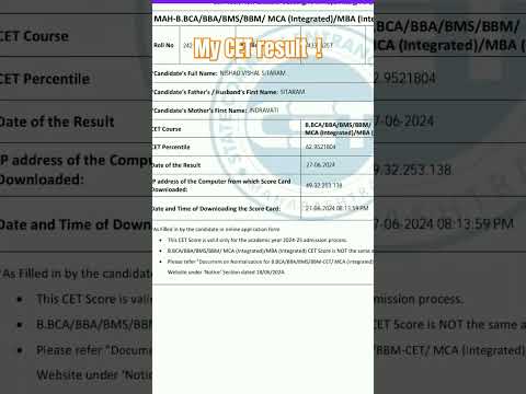 my CET result ! #bba #bms #ytfeed #motivation #hsc #cet #improvement @vision academy
