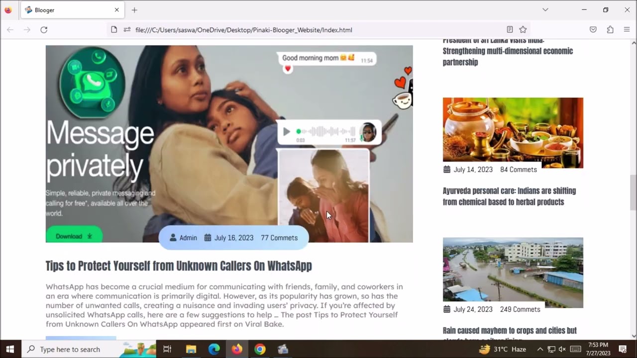 CodeAlpha-Intern-Pinaki-Blogger-Website-Task-2