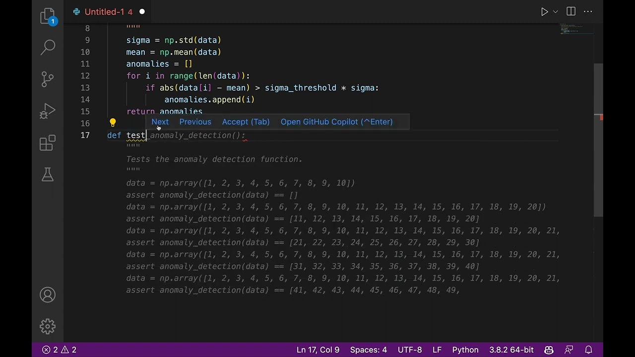 Anomaly detection using Python | GitHub Copilot