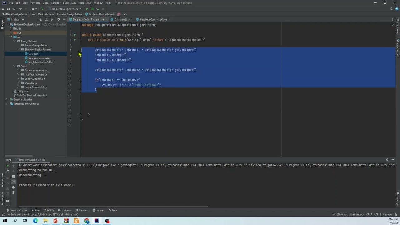 10.Singleton Design Pattern using Enum + Example