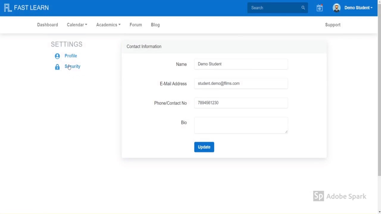 Fast Learn - Learning Management System | How to Update Password for Student login