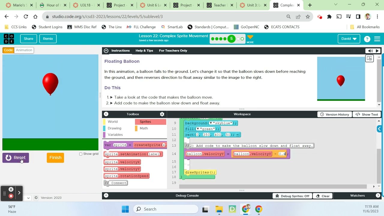 CS Discoveries Unit 3: Lesson 22 - Complex Sprite Movement (25 - 26)
