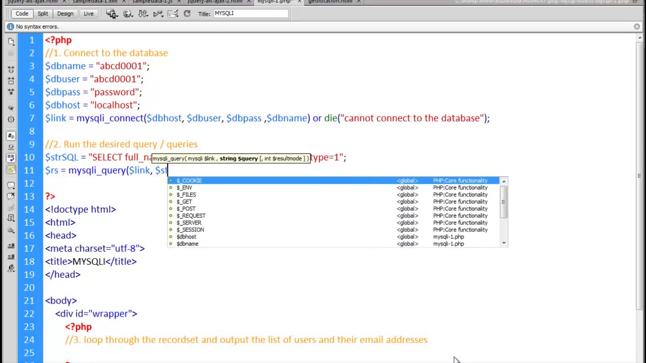 PHP and MySQL with mysqli methods