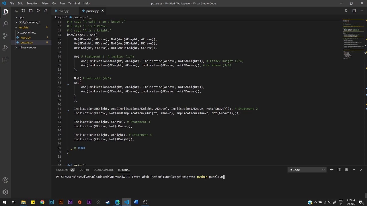 CS50AI Project1a: Knights | GitHub: rutwiz