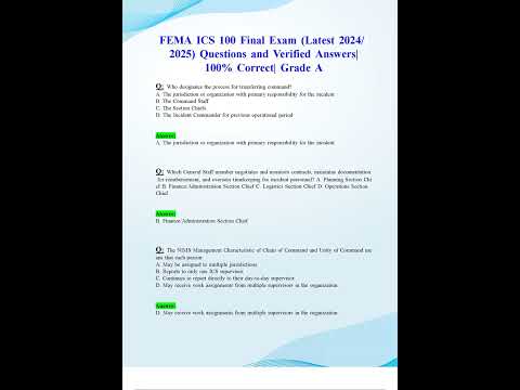 FEMA ICS 100 FINAL EXAM LATEST 2024 2025 QUESTIONS AND VERIFIED ANSWERS 100 CORRECT GRADE A