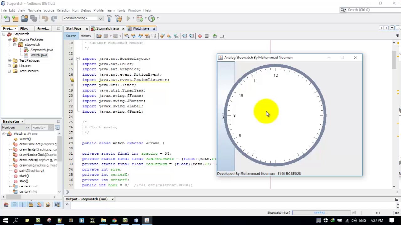 How to make  analogue stopwatch in java | Stop watch in java