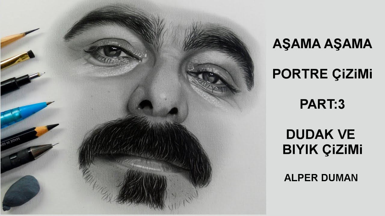 Step by Step Portrait Drawing Part:3  Mustache and Lips Drawing (Part:3 Bıyık ve Dudak Çizimi)