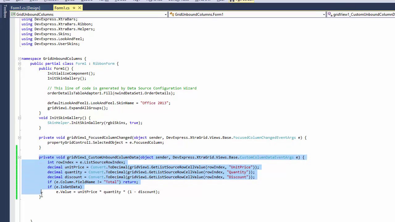 WinForms Grid - Unbound Columns