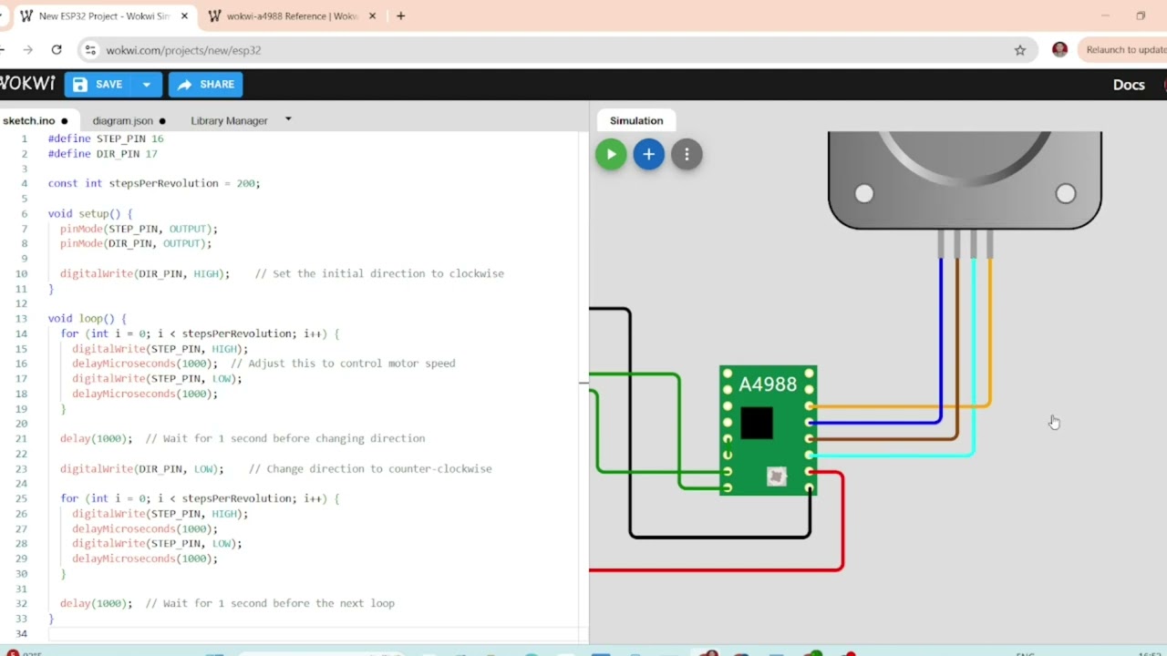 Control a Stepper Motor with ESP32 & A4988 Driver | Wokwi Simulation Tutorial