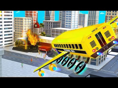 Flying School Bus Robot: Hero Robot Games .Android Gameplay