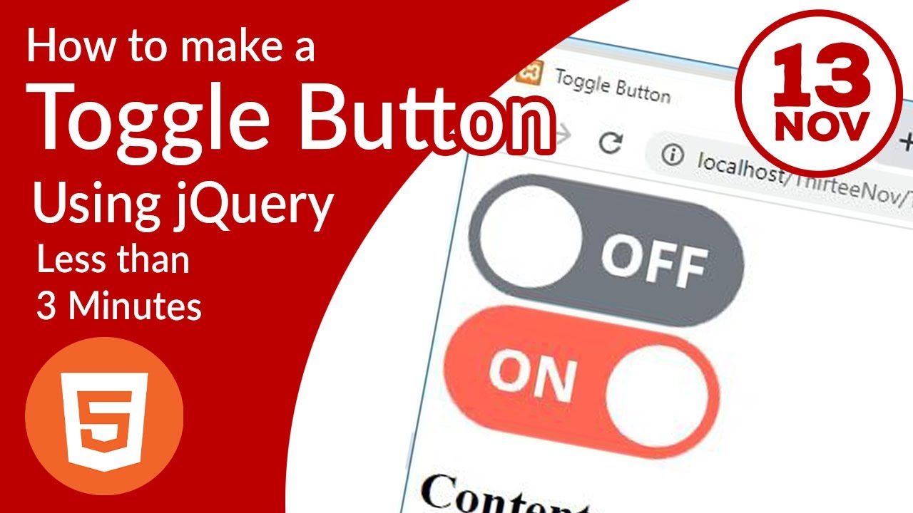 How to make a Toggle Button with jQuery only in less than 3 minutes | jQuery toggle button