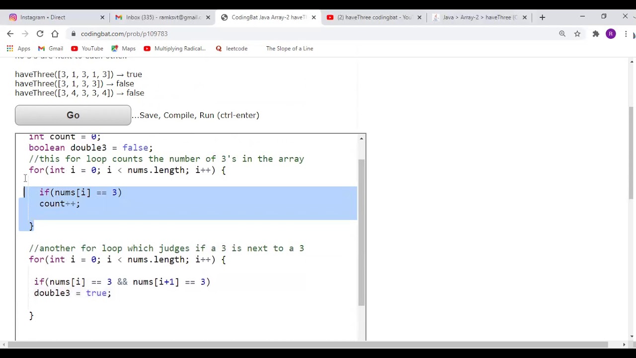 CodingBat - array2  - have3