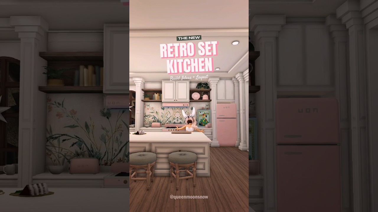 bloxburg kitchen build ideas decal & layout using new retro kitchen set from the update 💕 #bloxburg