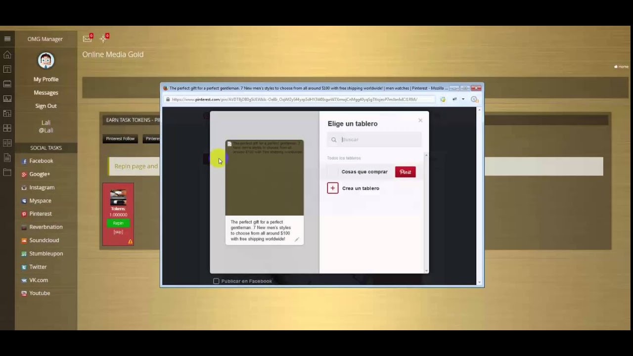 Complete a Pinterest Repin Task on OMG!   Copy