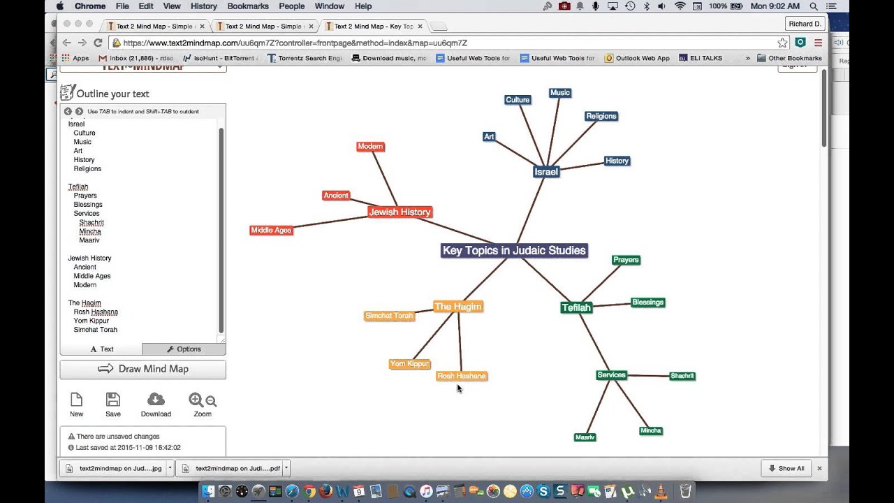 How to use Text2mindmap.com, a free mind mapping web tool, for Judaic instruction